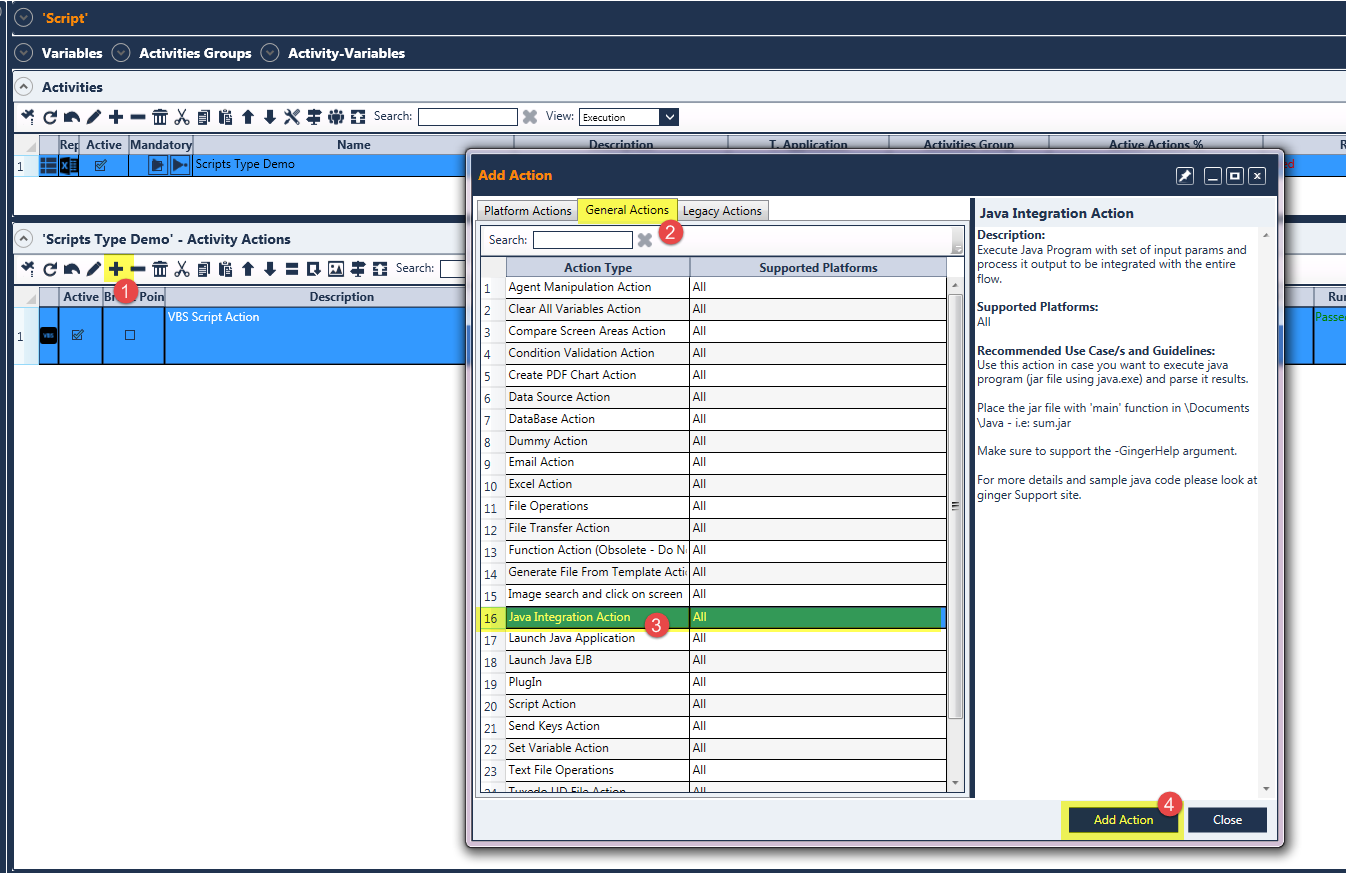 Java Execution Action User Guide